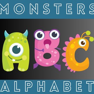 Monsters Alphabet Stickers - ABC Monster Wall Decals - Cute Monsters ...