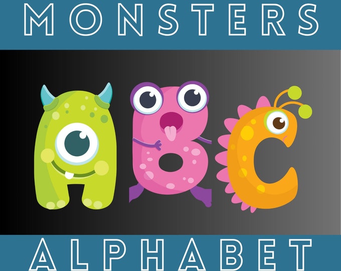 Monsters Alphabet Stickers - ABC Monster Wall Decals - Cute Monsters ...
