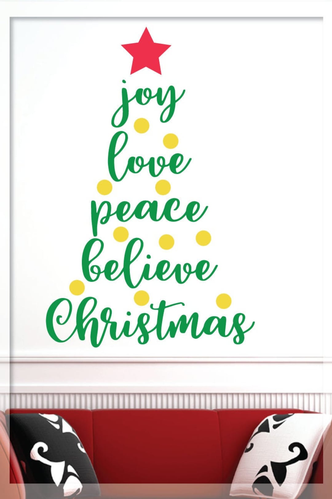 Christmas Tree Wall Decal, Joy Love Peace Believe Wall Decal, Christmas ...