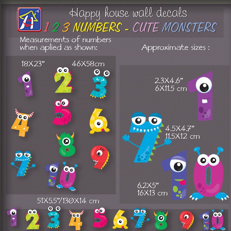 Numbers 123 Cute Monsters Wall Decals 123 Monster Numbers - Etsy