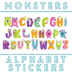 Monsters Alphabet Stickers - ABC Monster Wall Decals - Cute Monsters ...