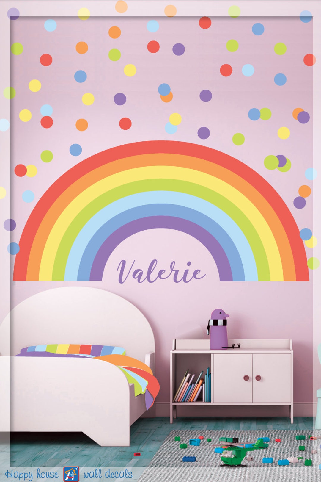Pastel Rainbow Wall Decal, Nursery Rainbow Wall Decor With Polka Dots ...