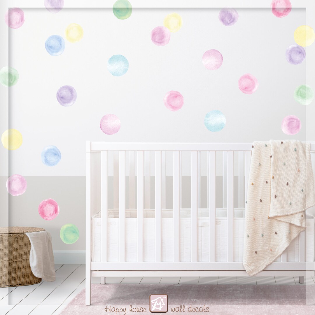 Watercolor Rainbow Polka Dots, Pastel Watercolor Polka Dots Wall ...