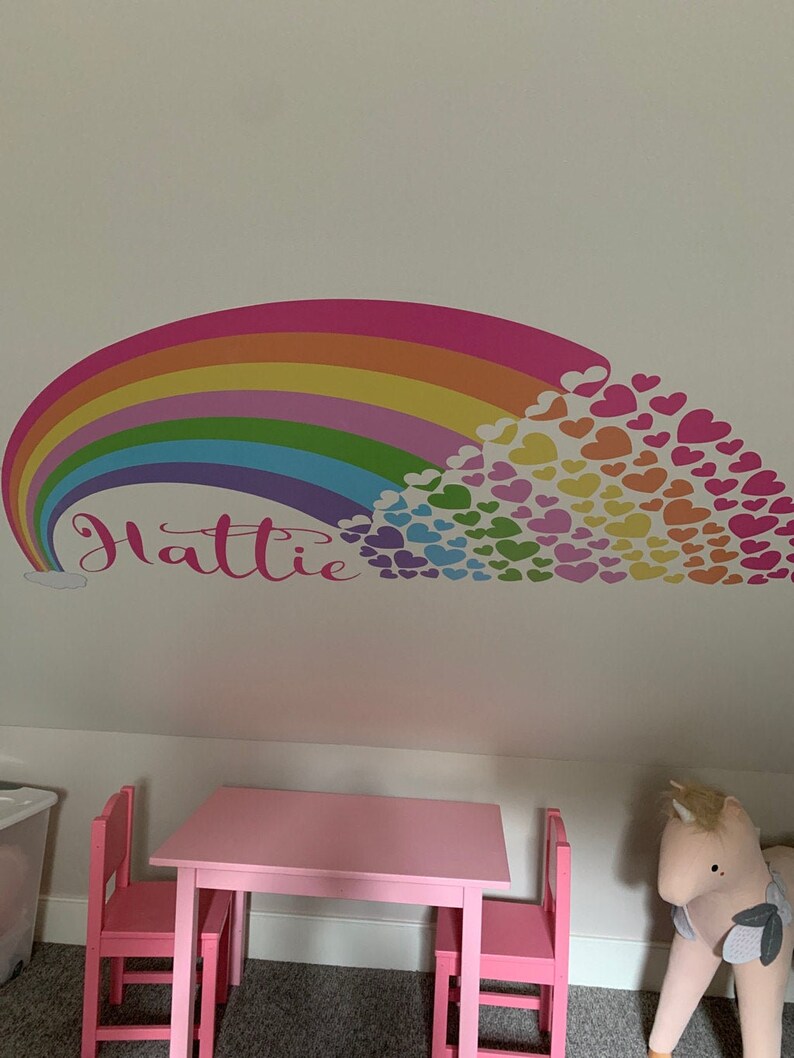 Pastel Rainbow Wall Decal Nursery Decor Rainbow With Hearts - Etsy