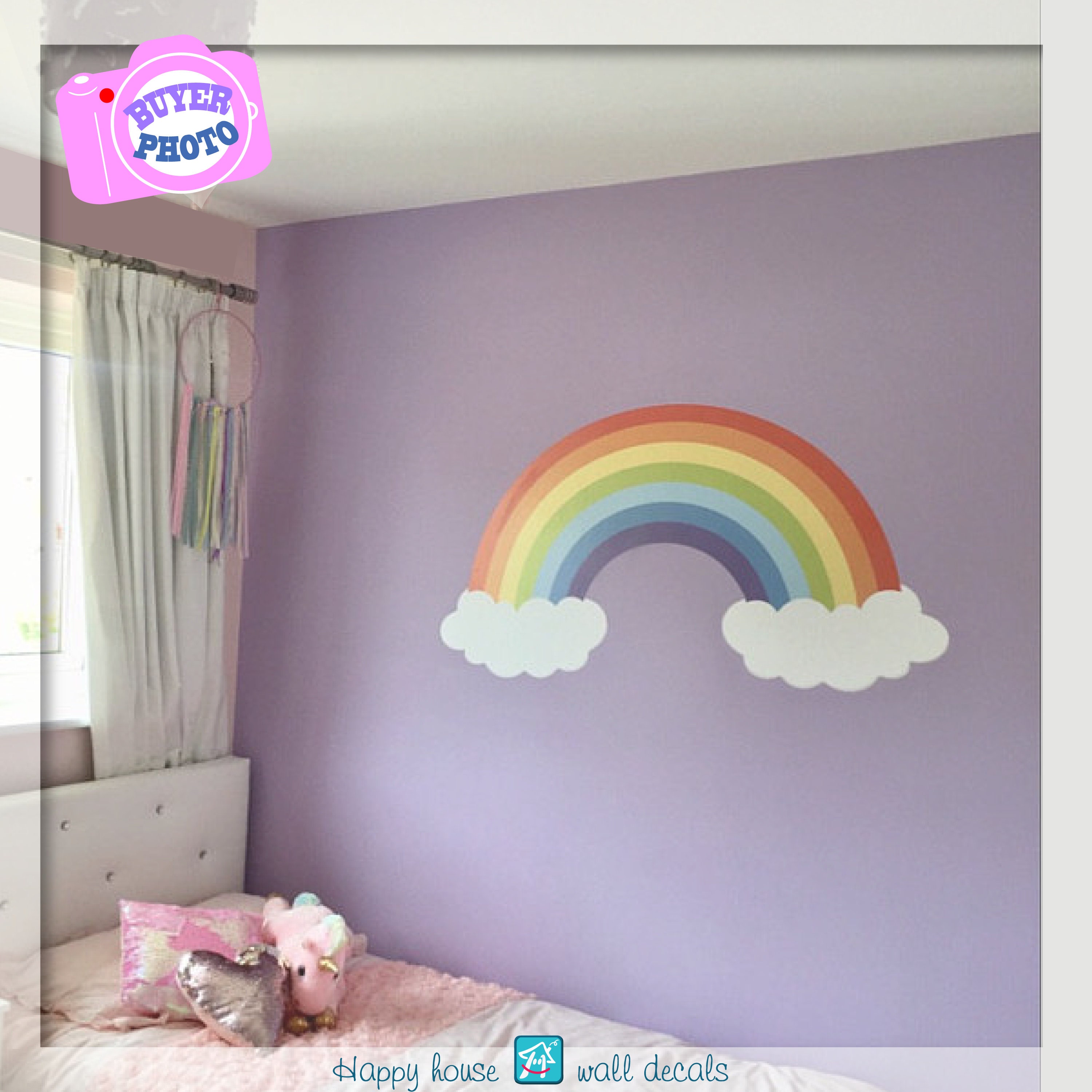Pastel rainbow wall decal Rainbow with Clouds Nursery wall | Etsy