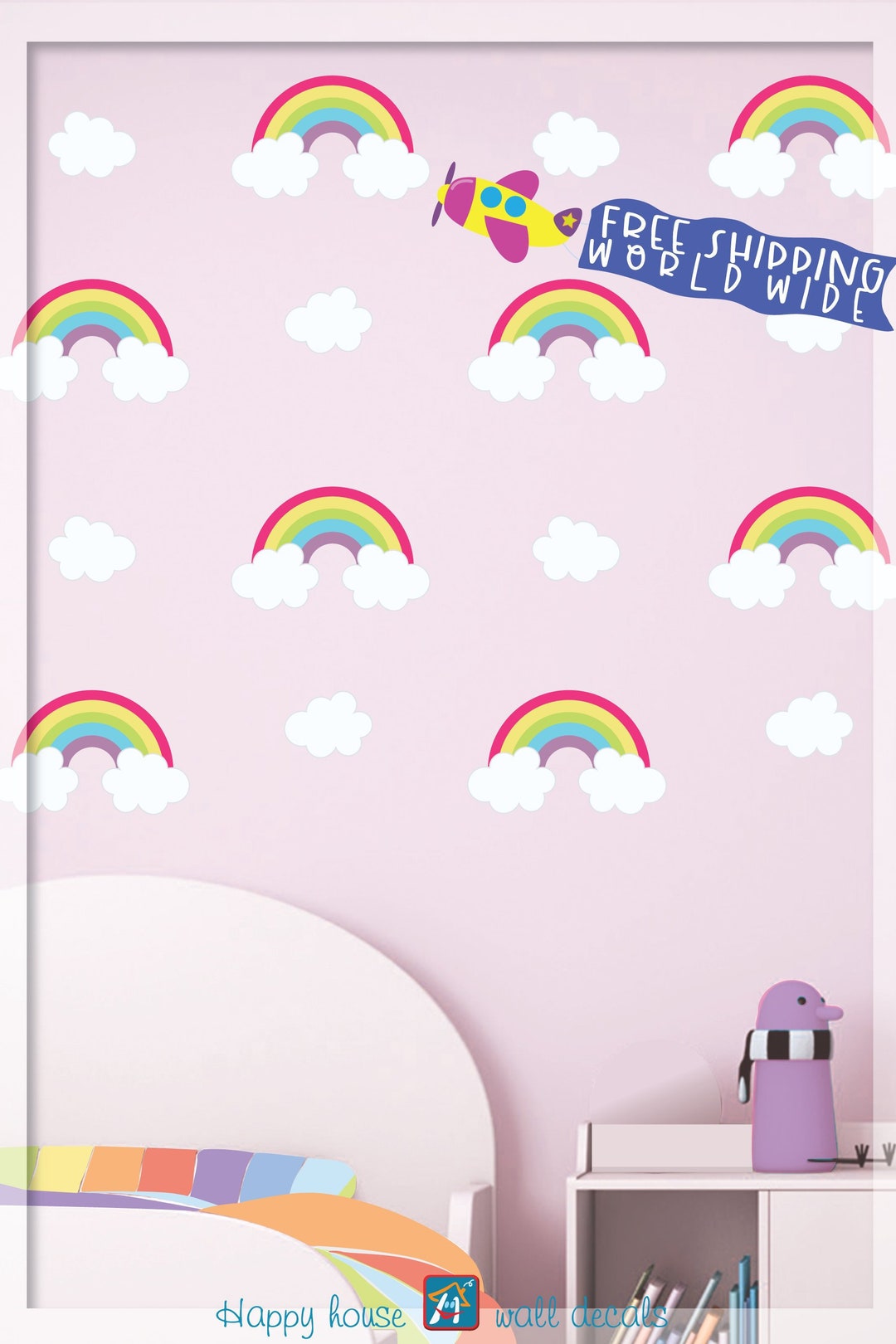 Rainbow and clouds wall decals Mini Rainbow stickers Nursery - Etsy.de