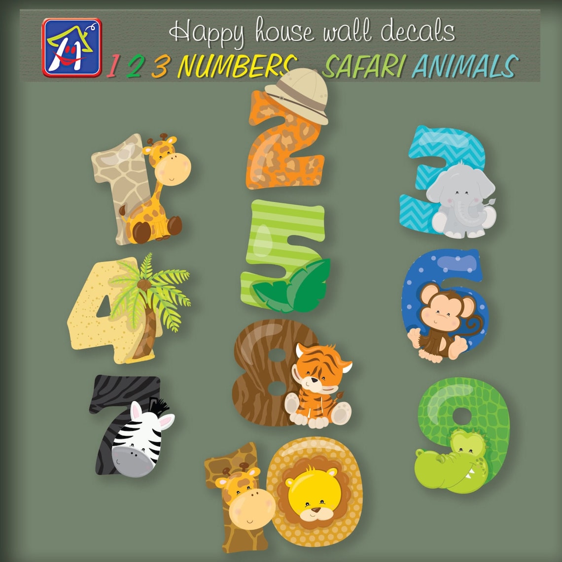 Numbers Wall Decal Safari Animals Decals Wild Animals Wall | Etsy