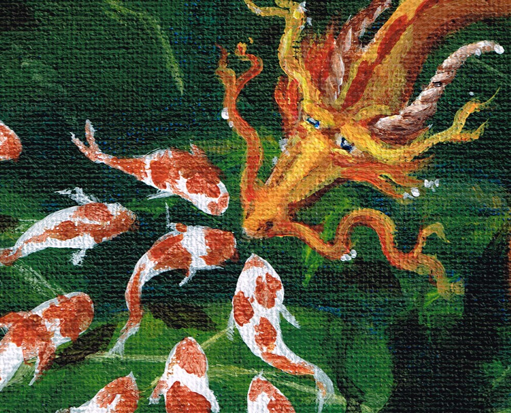 Water Dragon and Koi Fish Print | Koi Pond | Dragon Print | Acrylic ...