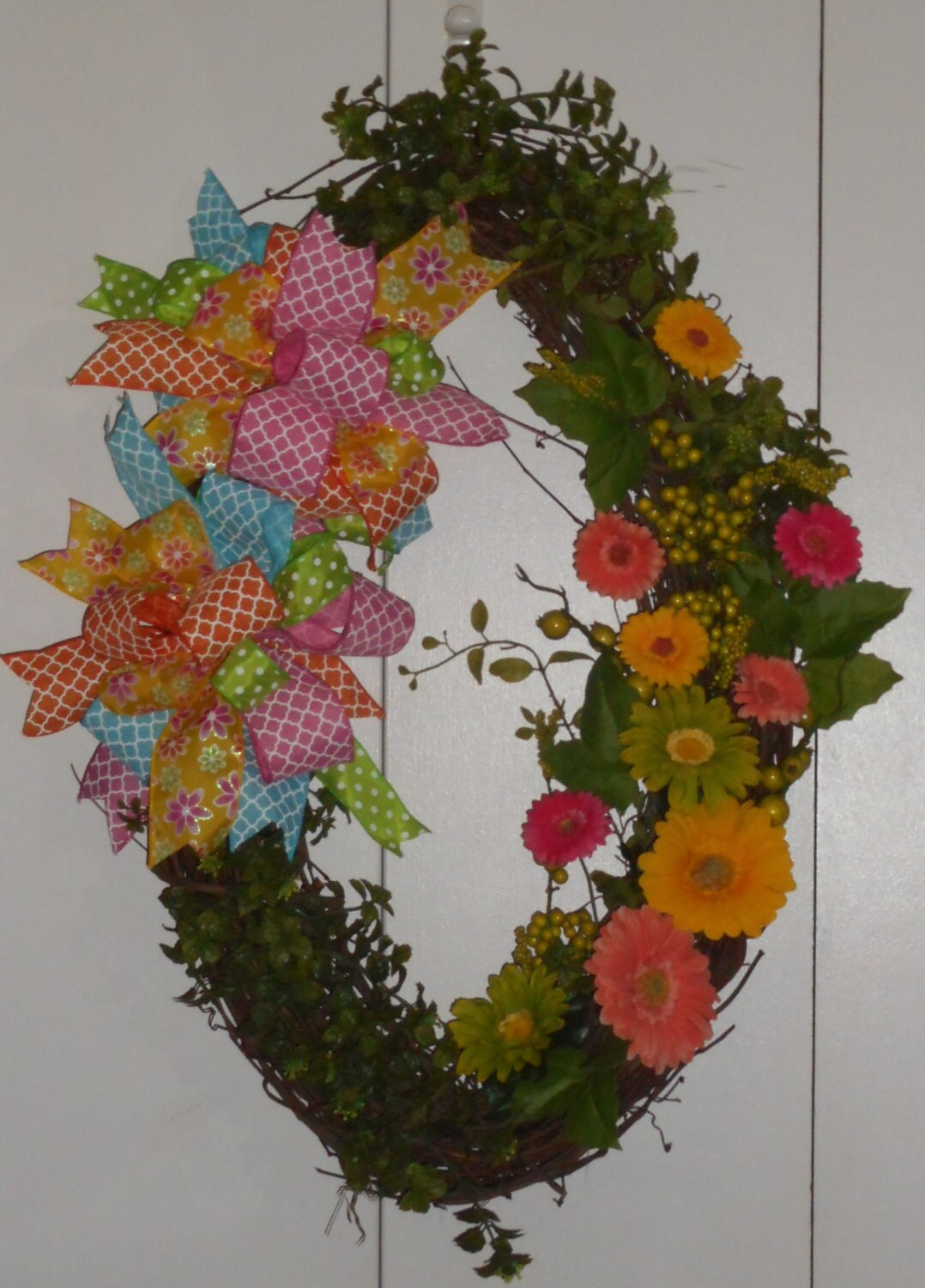 Oval Grapevine Spring Floral Wreath Funky Bow - Etsy