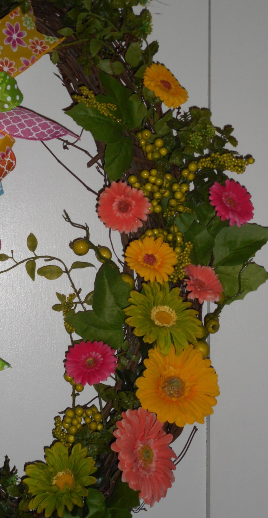 Oval Grapevine Spring Floral Wreath Funky Bow - Etsy