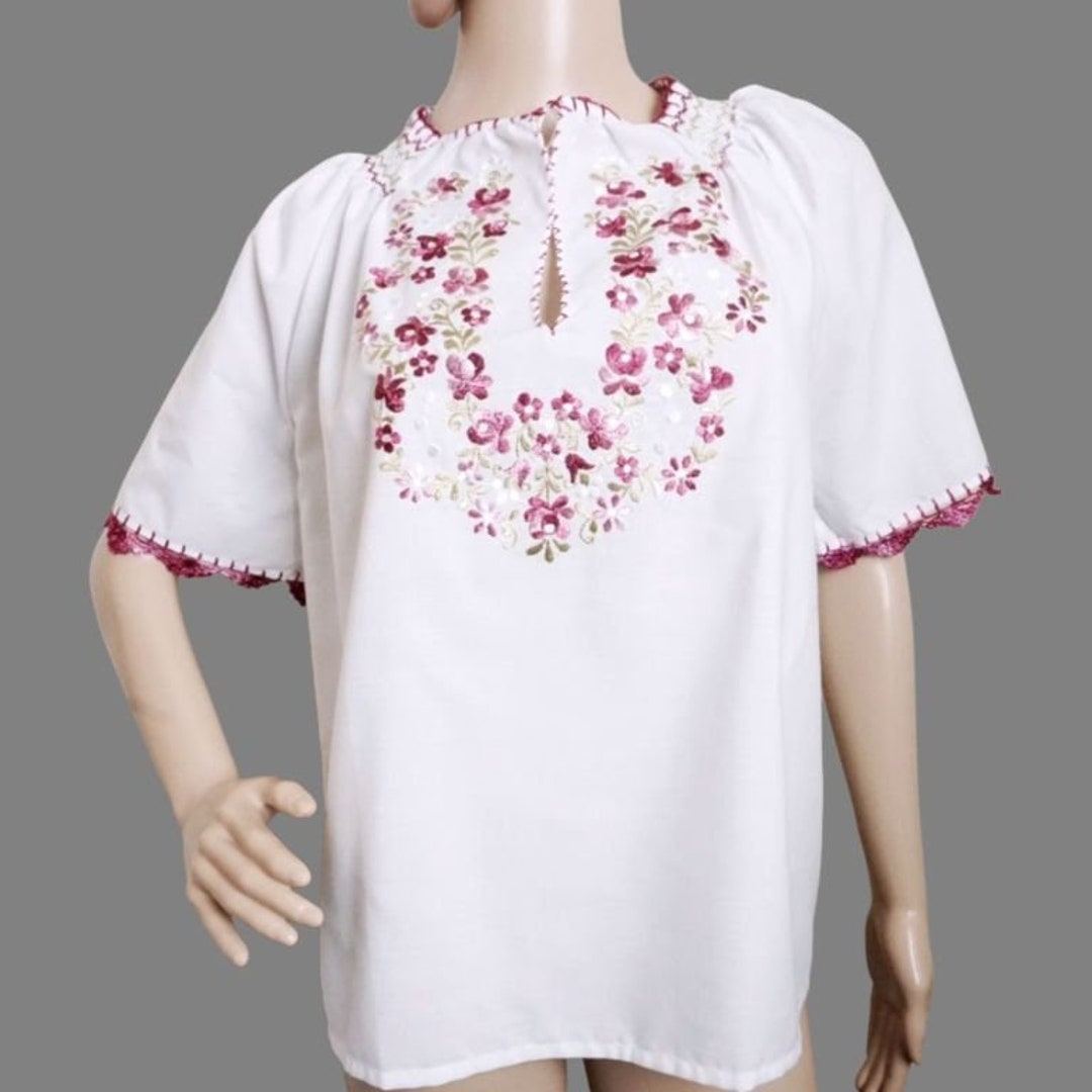 Hungarian folk blouse , Matyo Kalocsa blouse , Hungarian ethnic shirt ...