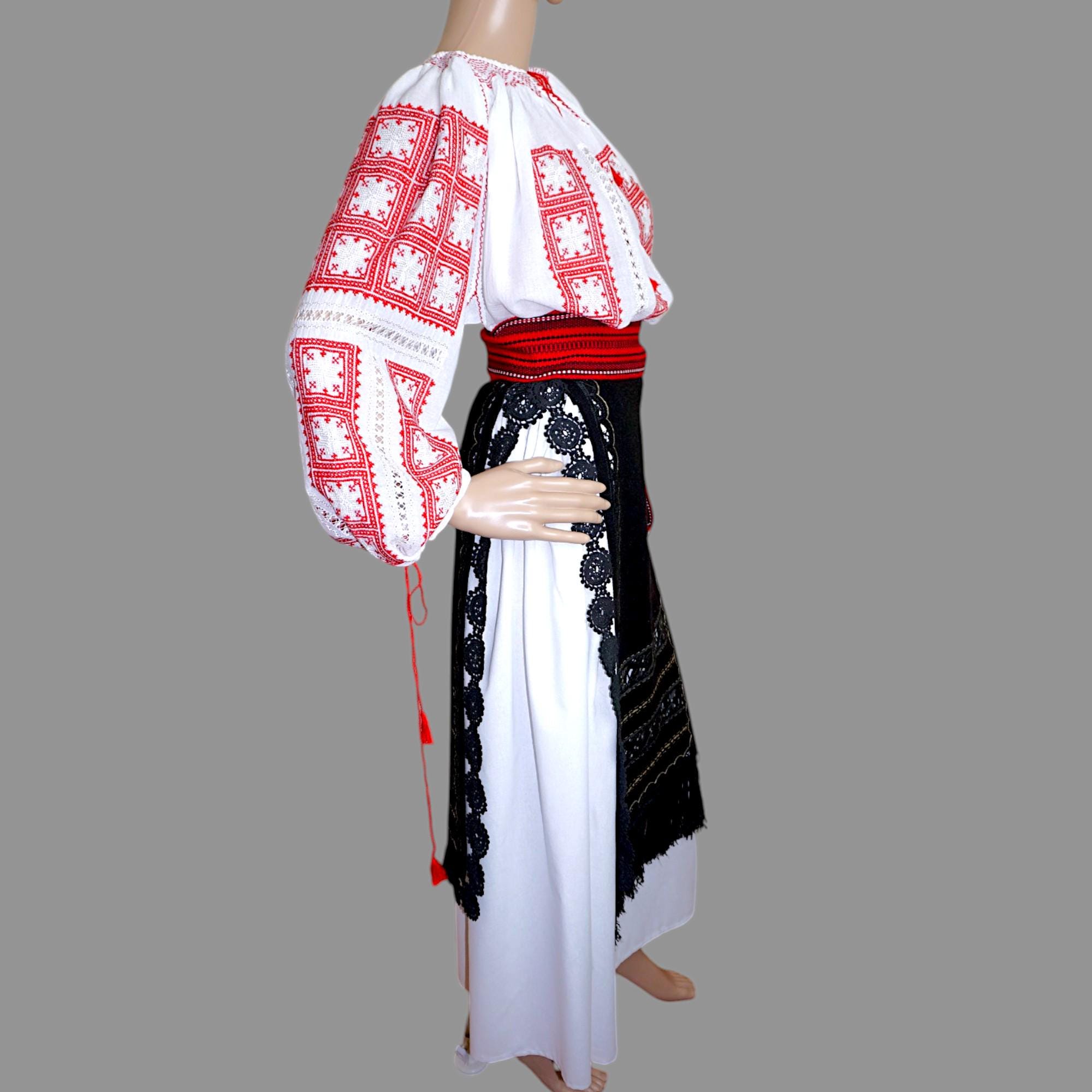 Handmade Romanian Folk Costume (size M): Hand Embroidered Blouse, Wool ...
