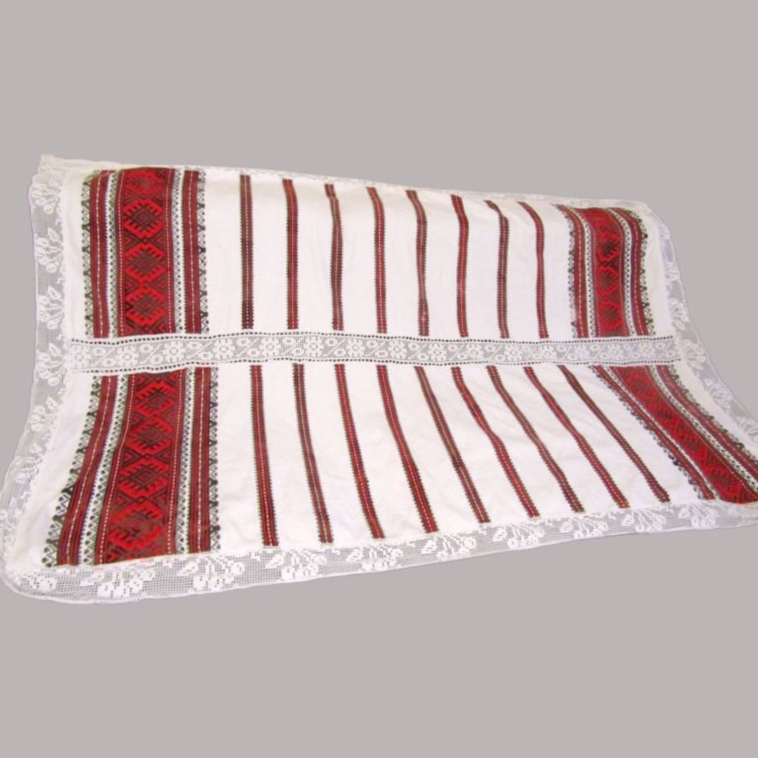 Romanian Homespun Tablecloth With Lace From Transylvania , Ethnic ...