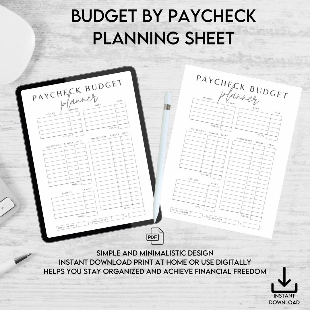 Minimalist Paycheck Budget Planner | Printable Monthly Finance Tracker ...