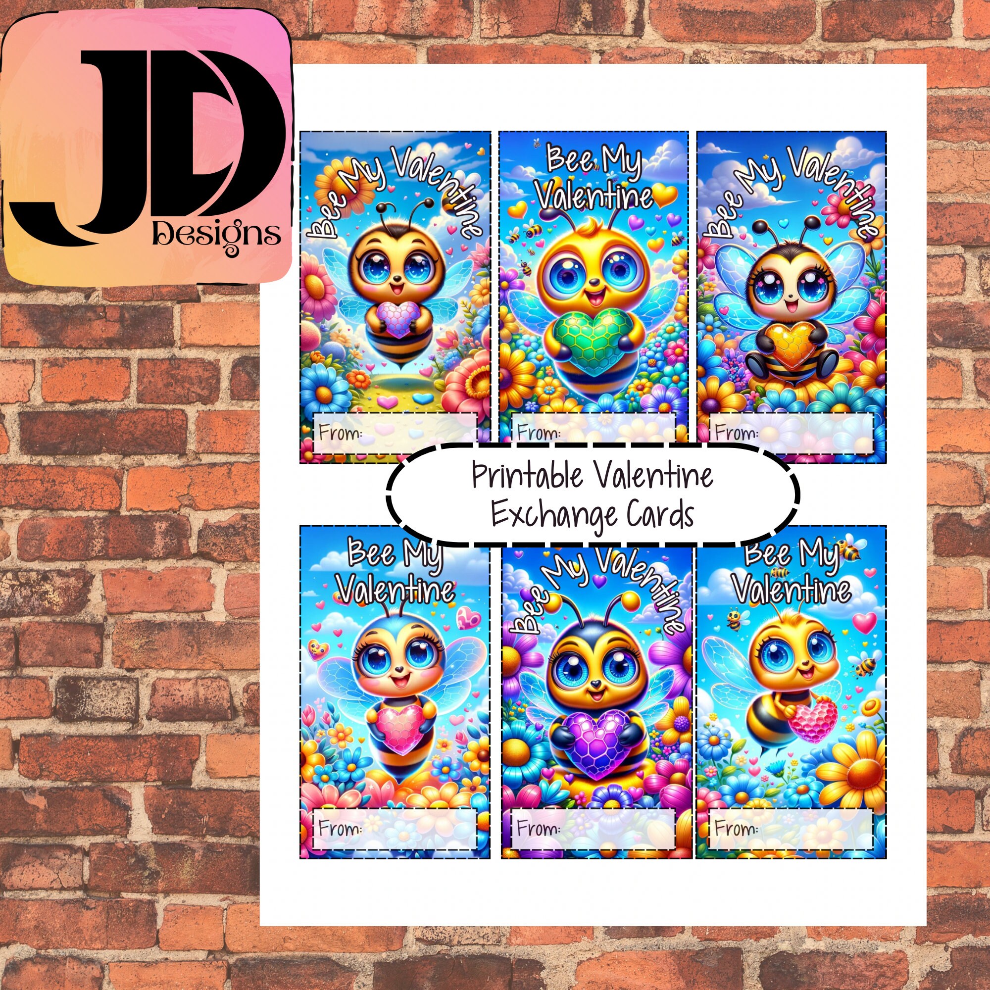 Bee My Valentine Printable Exchange Cards - Etsy