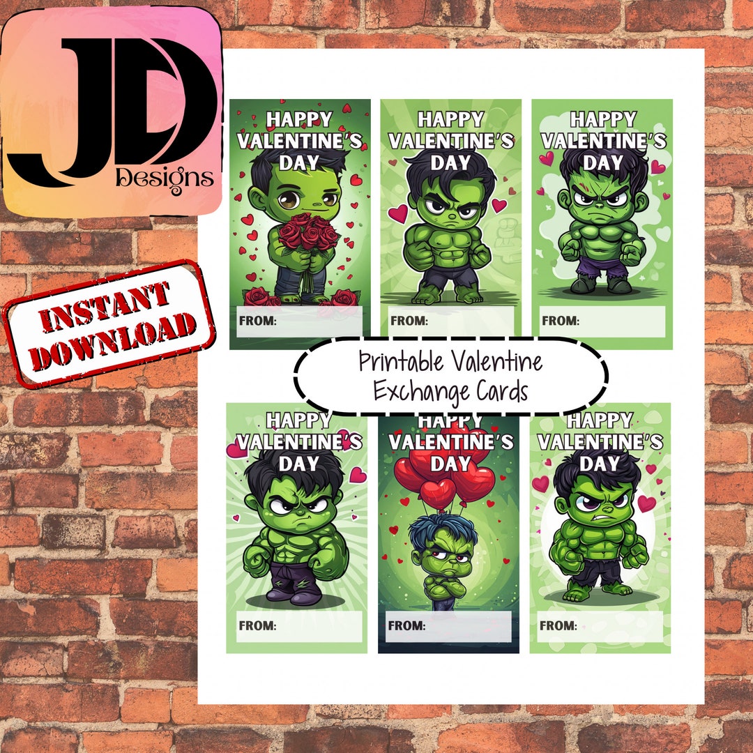 Tarjeta imprimible del día de San Valentín inspirada en Hulk - PDF ...