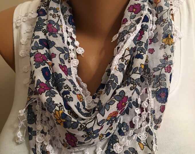 Lace Floral Scarf, Flower Scarf, Women's Fashion, Gift for Mom, Gift ...