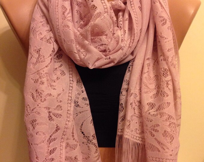 Light Pink Tulle Fringed Scarf, Pink Scarf, Women Fashion, Gift ...