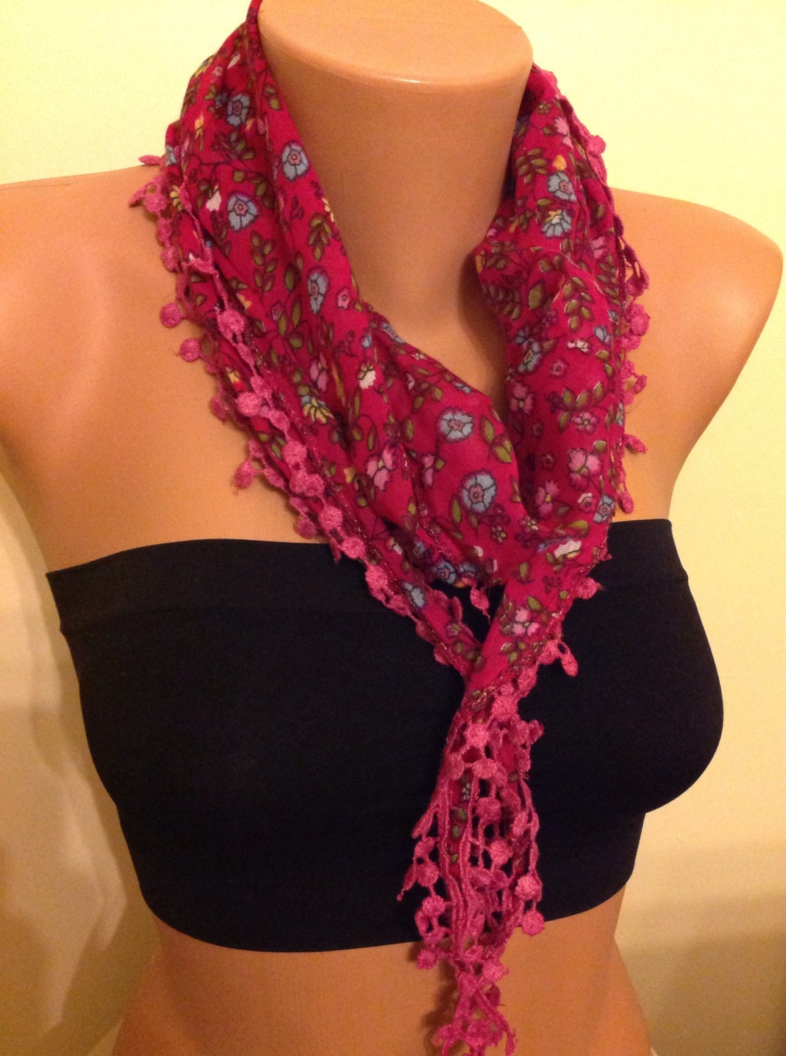 Fuchsia Floral Scarf Lace Scarf Gift for Her Birthday Gift - Etsy