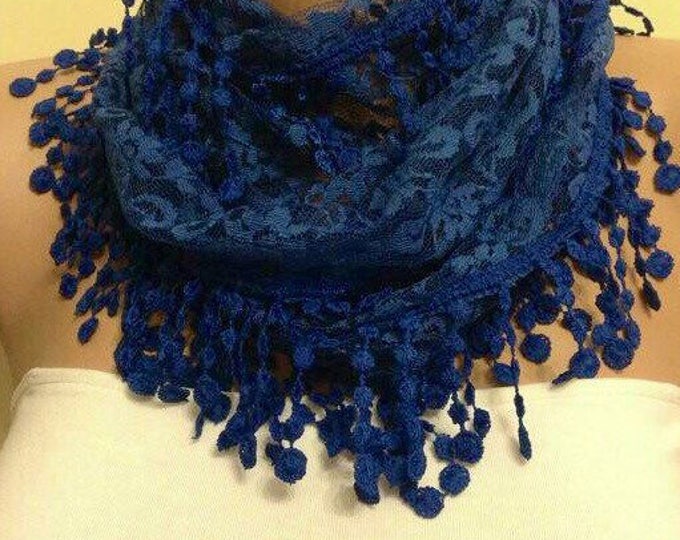 Cobalt Blue Lace Scarf ,spring/summer Scarf ,scarf With Floral Pattern ...