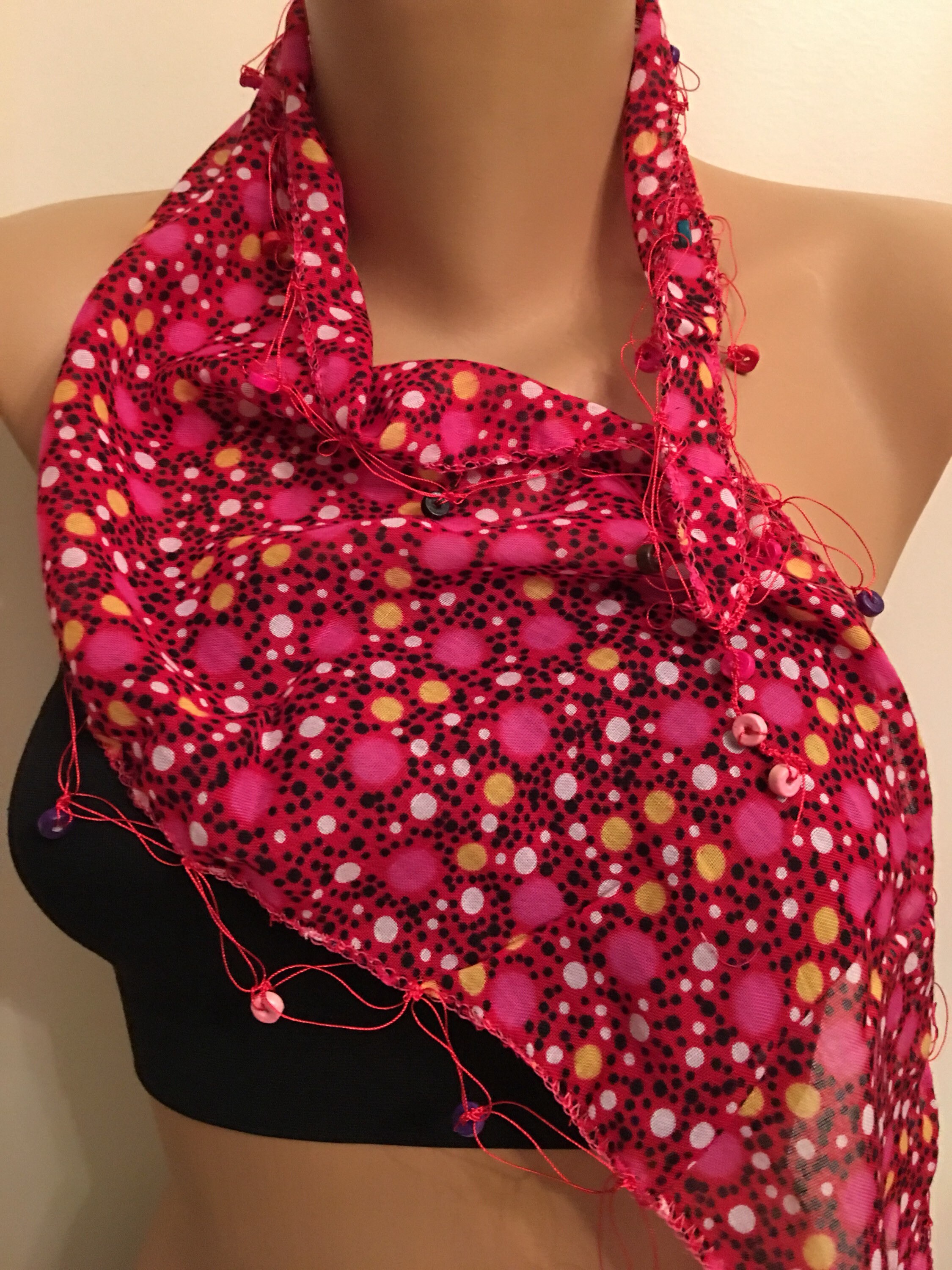 Red Pink Cotton Wood Beads Scarf, Cotton Scarf, Red Scarves, Belt ...