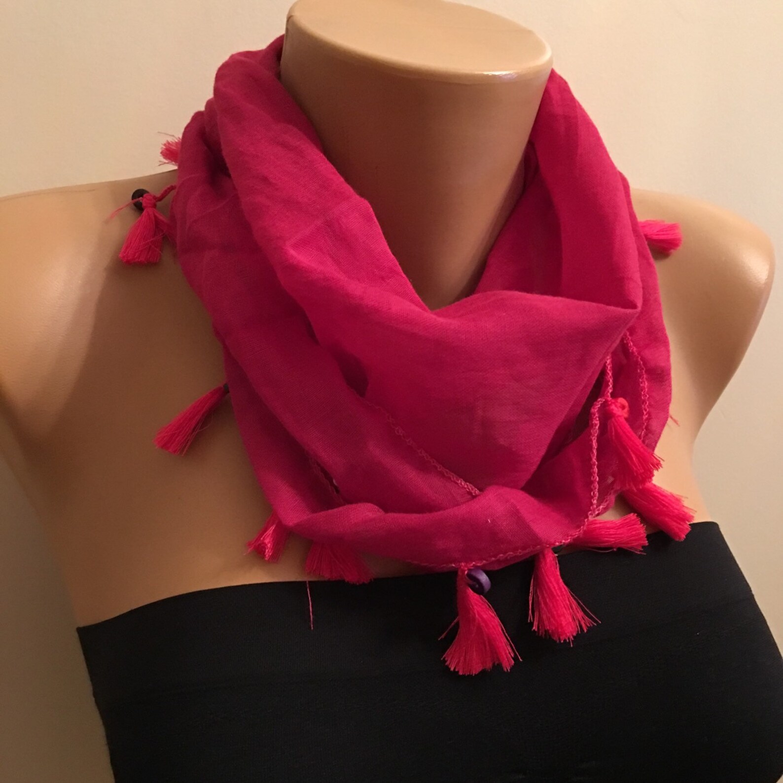 Dark Red Cotton Scarf Tassel Edge Scarf Fashion Women - Etsy