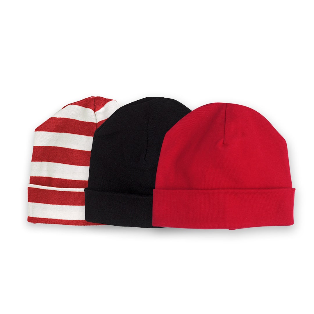Baby Hat, Red, Red Stripe & Black Hat, Newborn Headwear, Cotton Rib ...