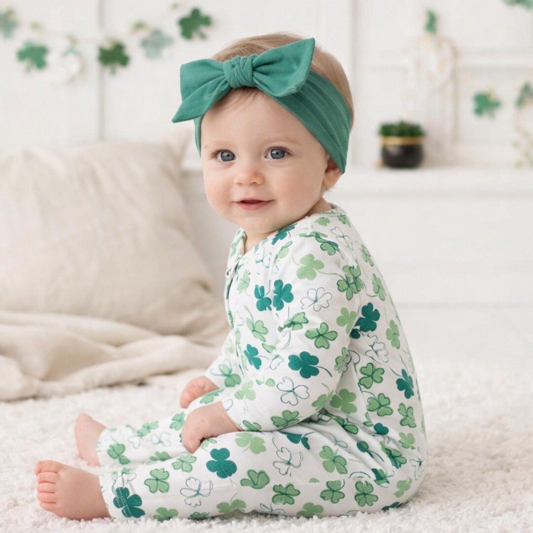 St Patrick’s Day Baby Zip Romper, Shamrock Bamboo Sleeper, Convertible ...