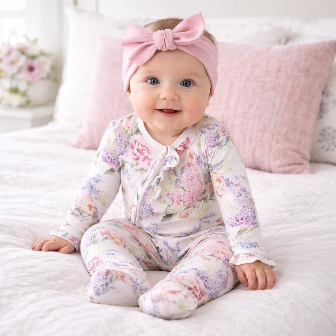 Dream Blossom Baby Girl Romper - Soft Bamboo Blend Zippered One Piece ...