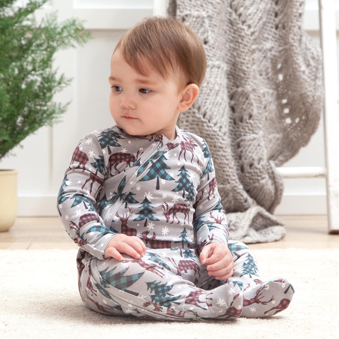 Baby Boy Footed Zipper Bamboo Romper With Nordic Pines Print for Little ...