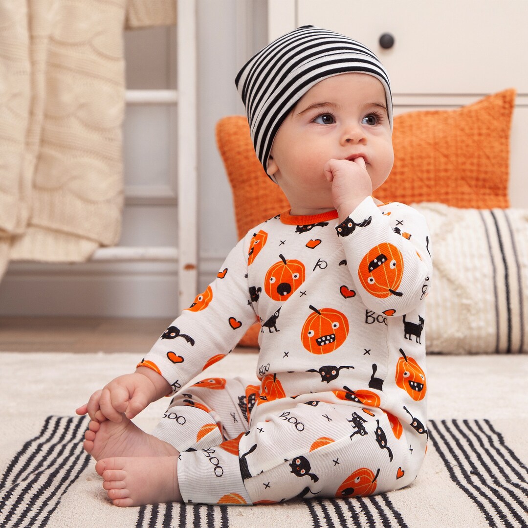 Baby Halloween Romper: Bamboo Cotton Pumpkin Print With Optional Hat - Etsy