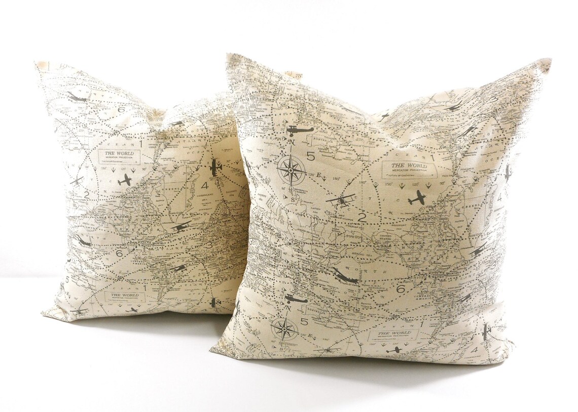 Map Pillow Cover. Beige Pillow Cover. Map Throw Pillow Cover. Sofa ...
