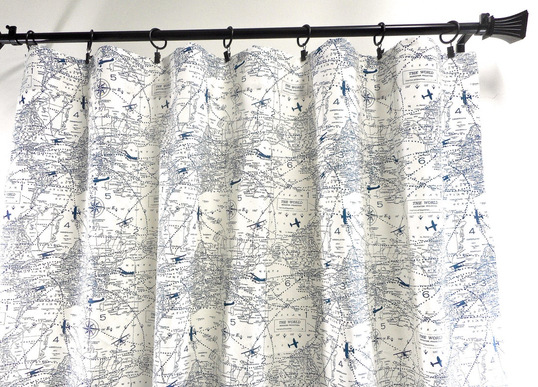 Map Curtain. Air Traffic. Navy and White 2 Panel Curtain. Window ...