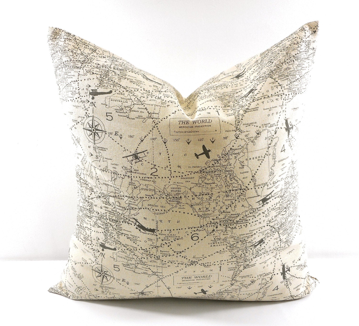 Map Pillow Cover. Beige Pillow Cover. Map Throw Pillow Cover. Sofa ...