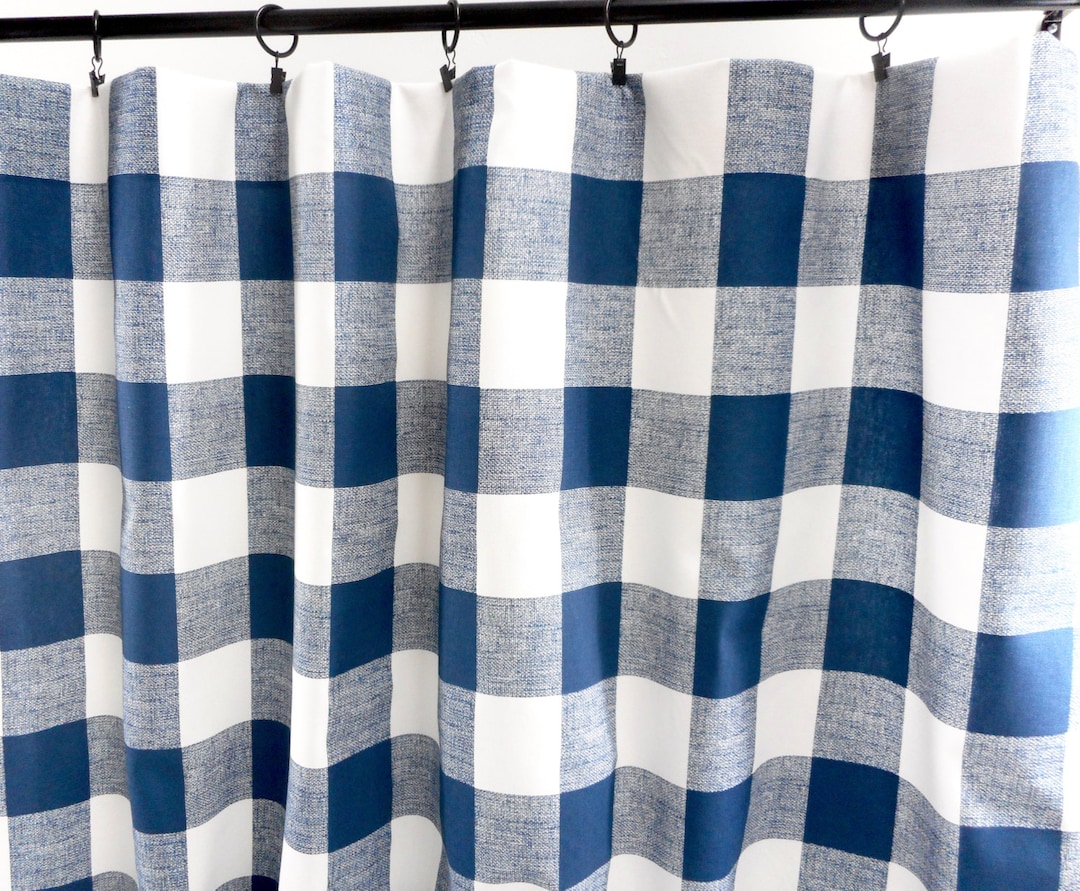 Blue Curtains. Navy Blue Checks Curtains. County Blue and White Panels ...