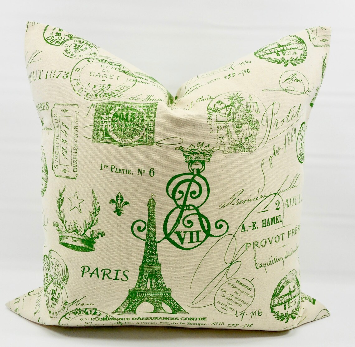 French Style Pillow Cover. Green Pillow Cover. French Stamp Kelly Green ...