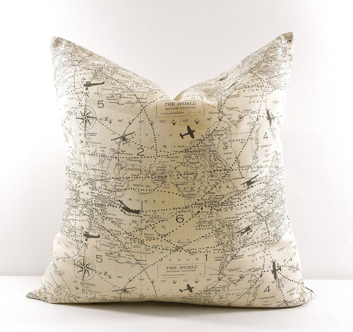 Map Pillow Cover. Beige Pillow Cover. Map Throw Pillow Cover. Sofa ...