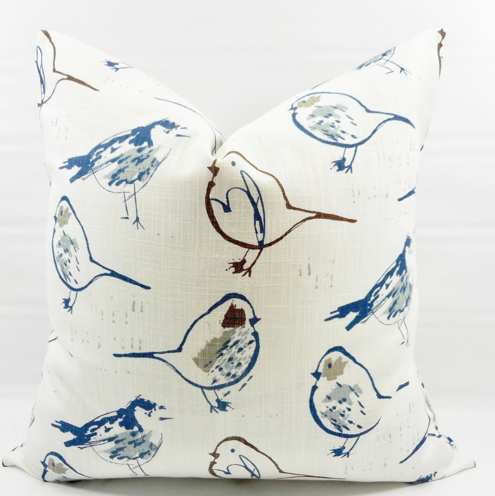 Blue & White Pillow Cover. Bird Toile Regal Blue Print Pillow Cover ...