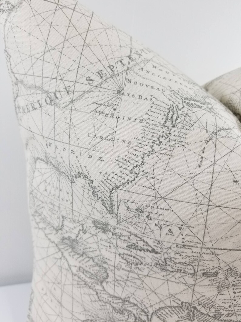 Map Pillow Cover. World Map Pillow. Beige & Grey Cushion - Etsy
