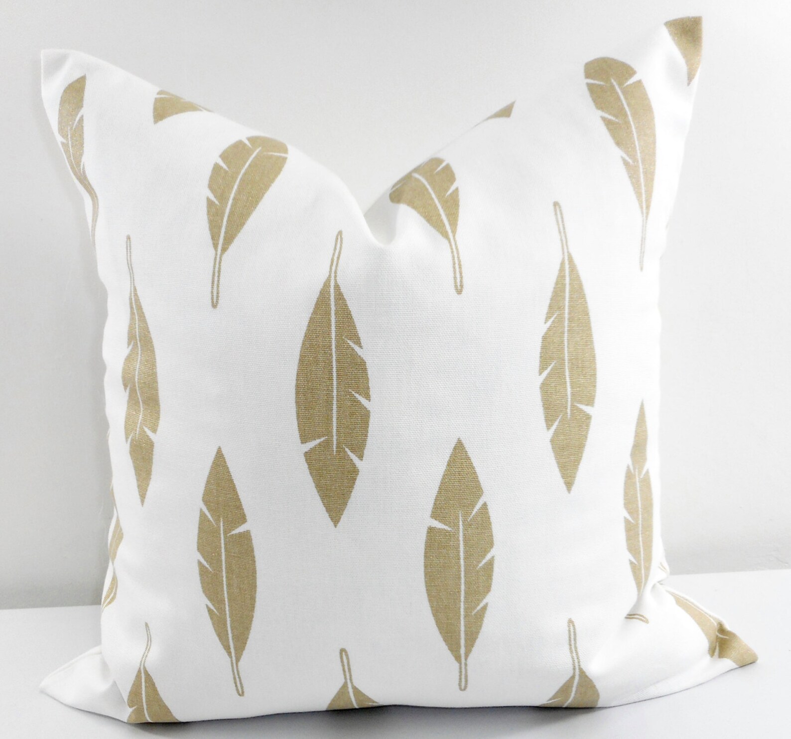 Gold Pillow. Athena Gold Sofa Throw Pillow Cover. Feather Print Pillow ...