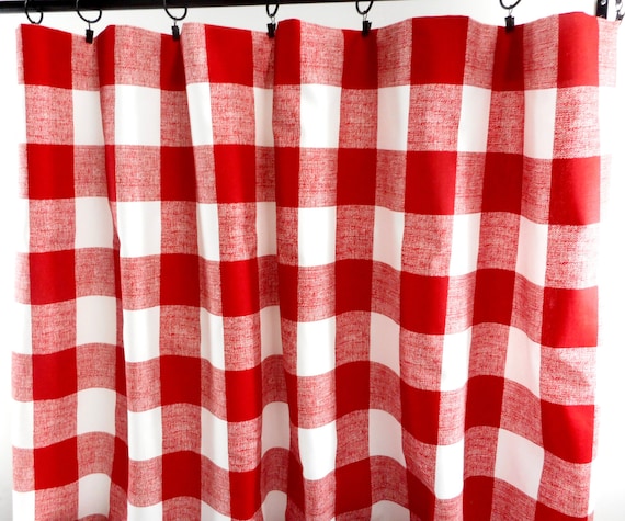Red Curtains. Red Checks Curtains. County Red and White | Etsy