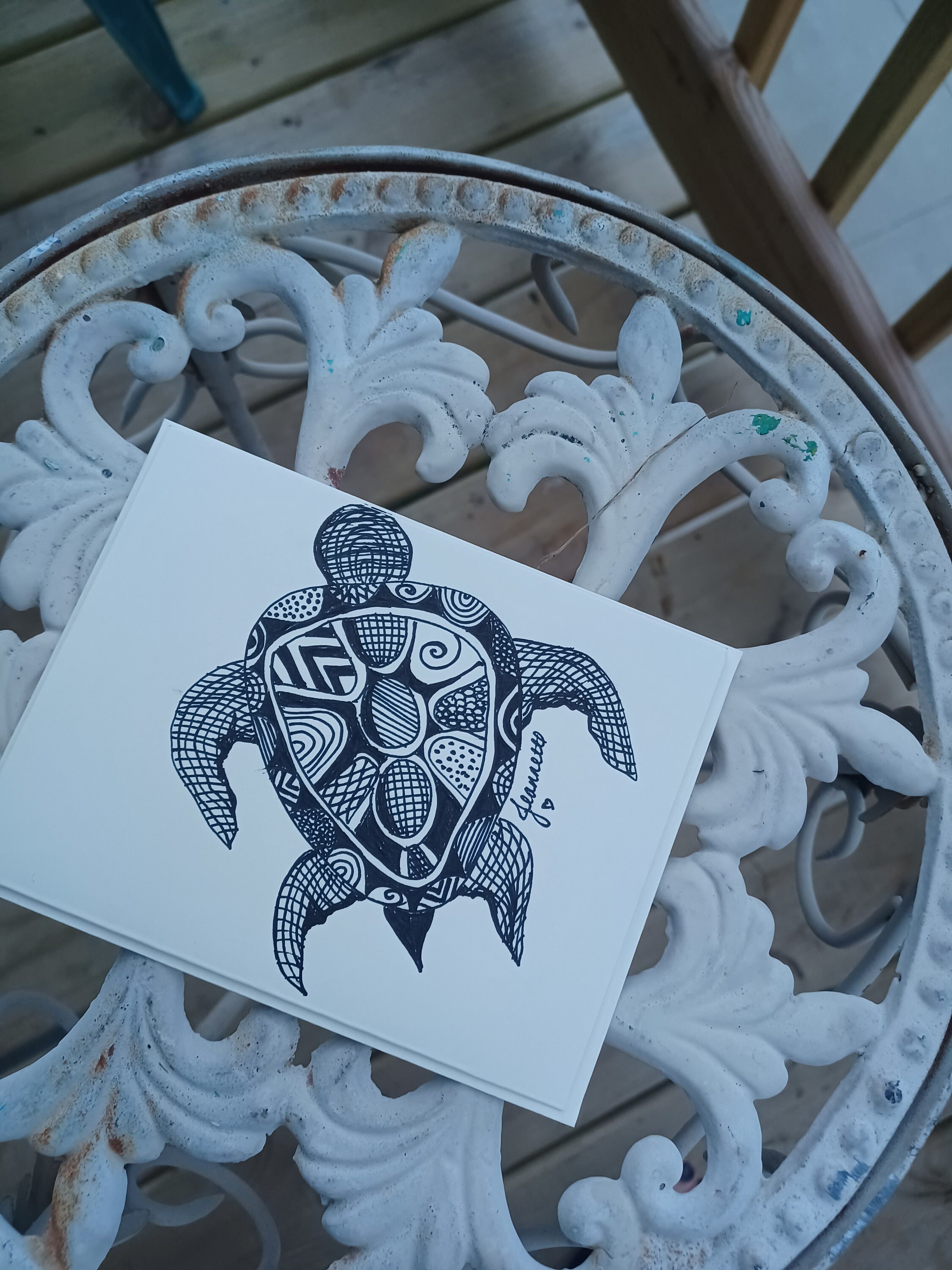 Hand Drawn Zentangle Cream Turtle Greeting Card - Etsy