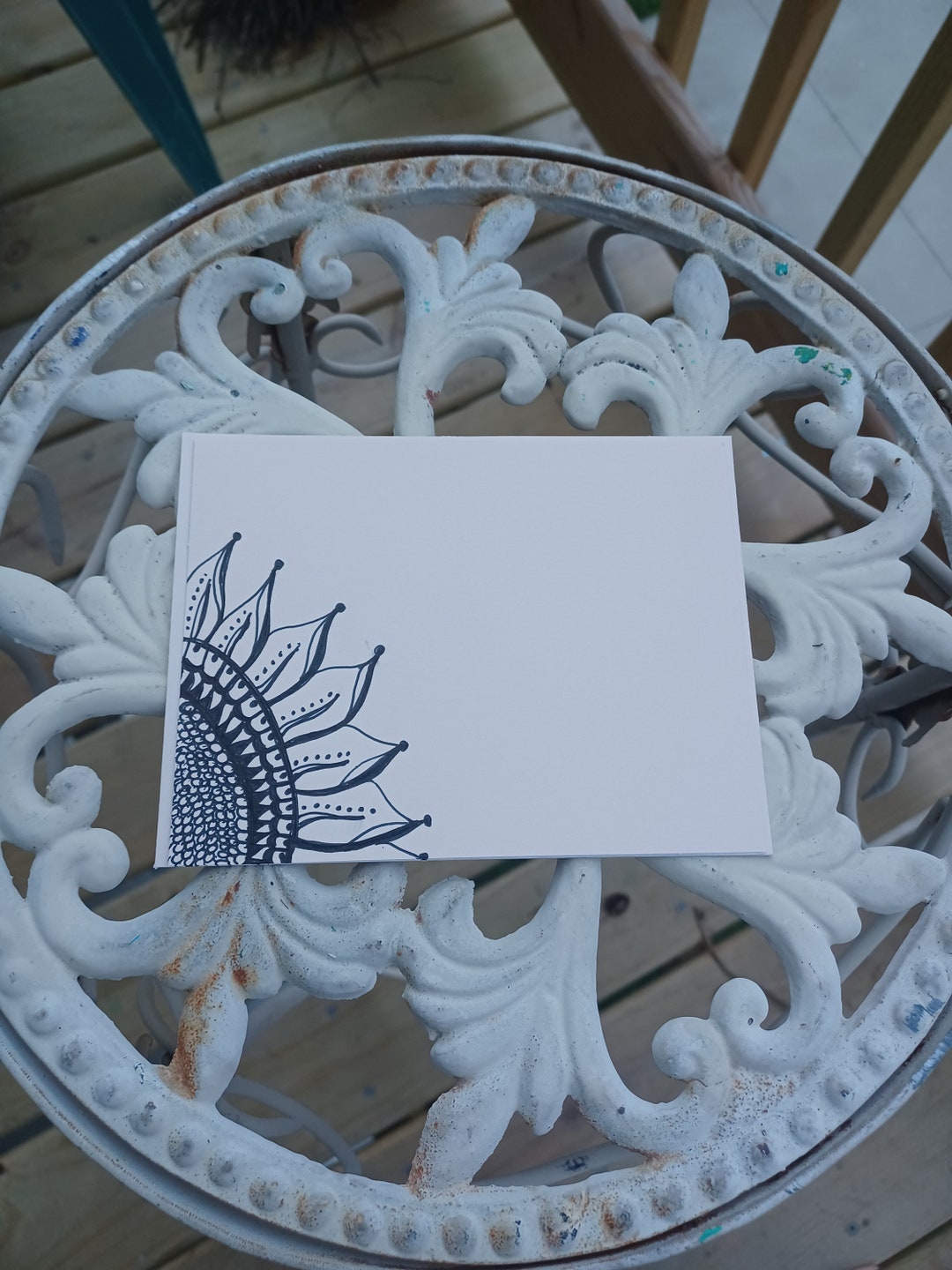 Hand Drawn Zentangle Sunflower Rose Colored Greeting Card - Etsy