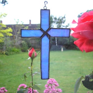 Blue Stained Glass Cross Suncatcher, Glass Crucifix, Glass Art ...