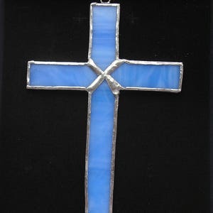 Blue Stained Glass Cross Suncatcher, Glass Crucifix, Glass Art ...