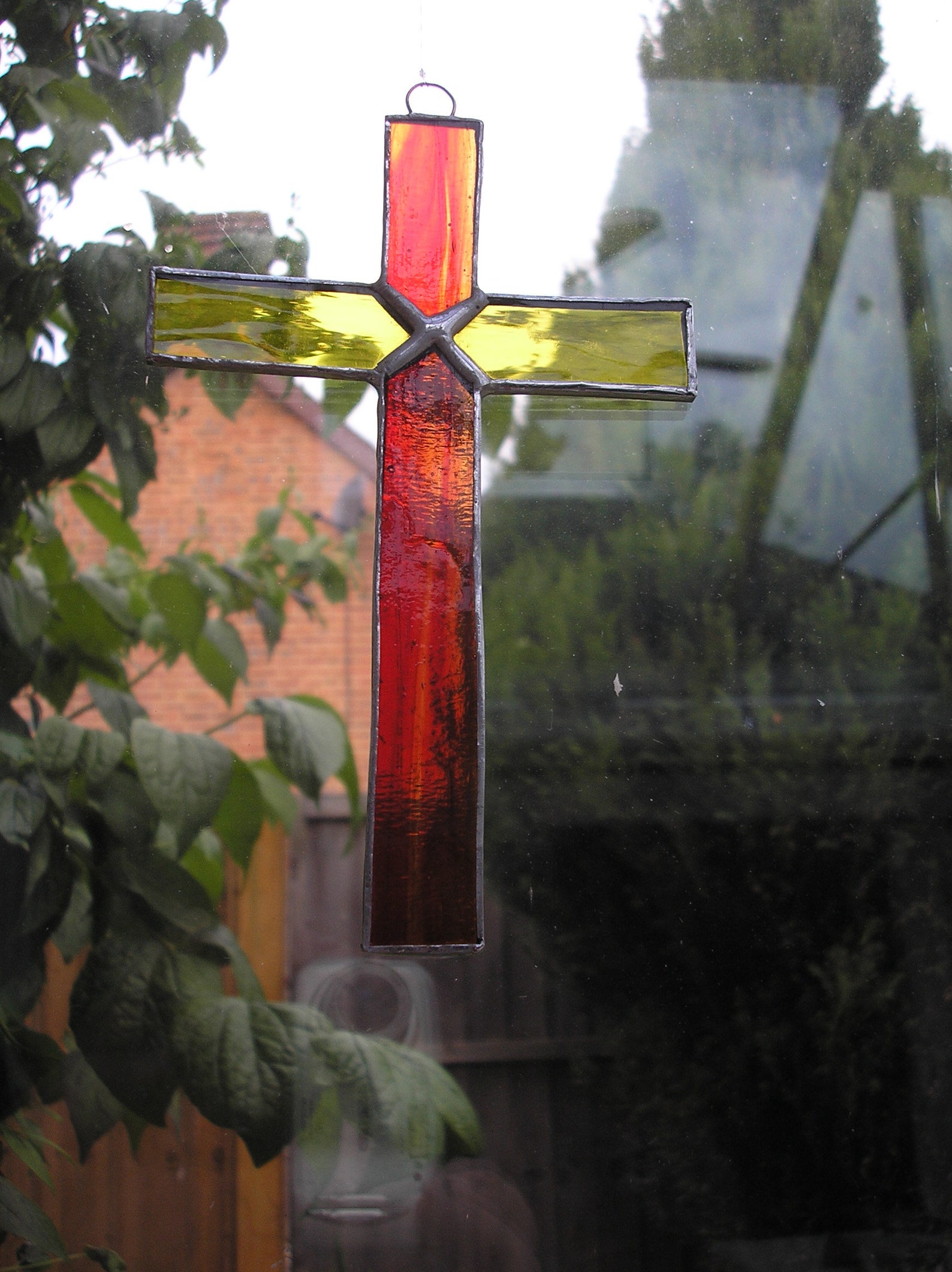 Stained Glass Cross Suncatcher Handmade Orange and Yellow - Etsy