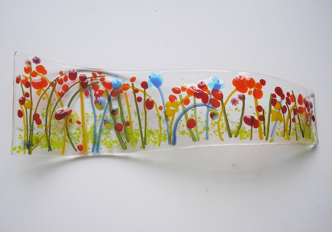 Poppies Fused Glass Wave, Poppy Field Theme, English Countryside Scene ...