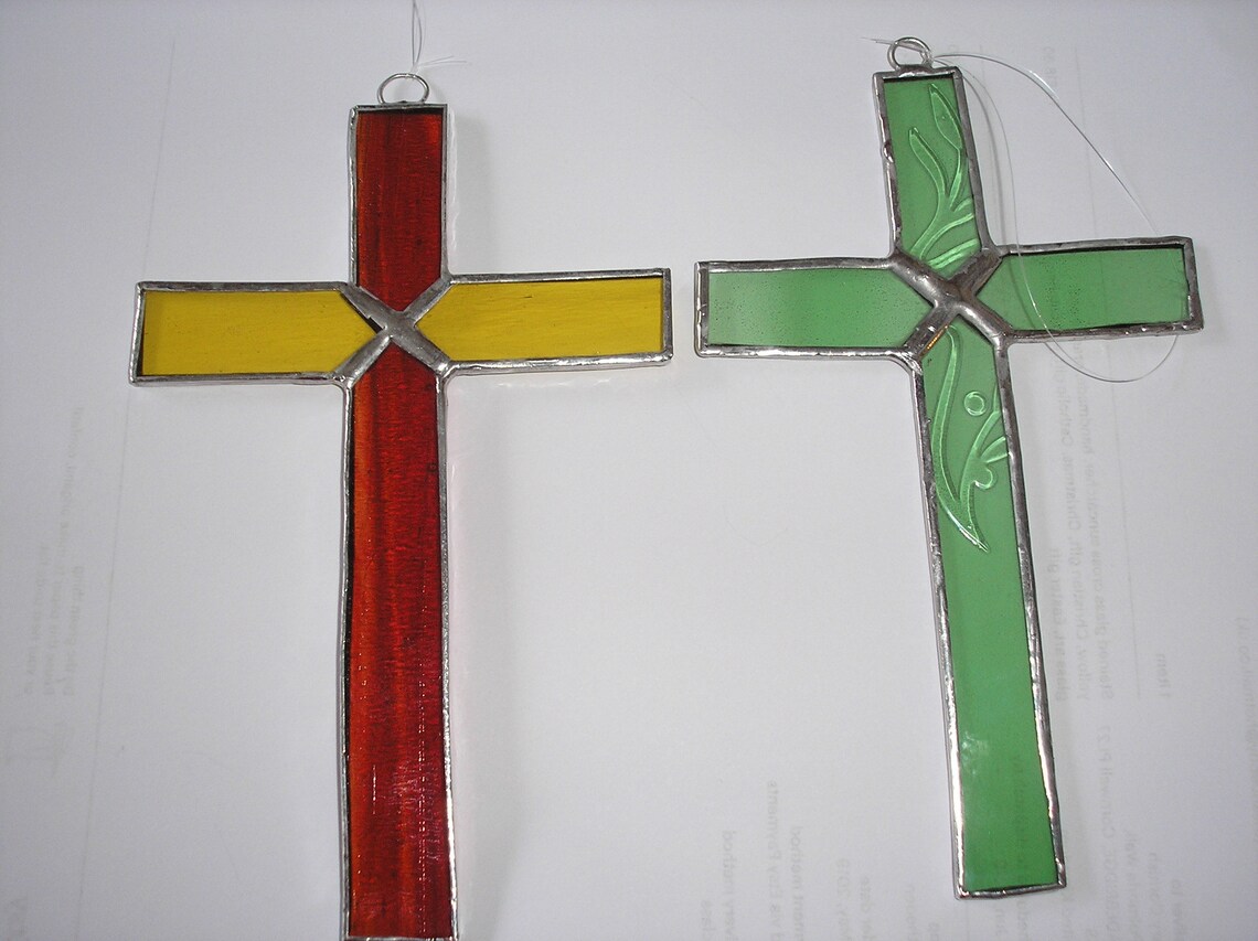 Stained Glass Cross Suncatcher Handmade Orange and Yellow - Etsy