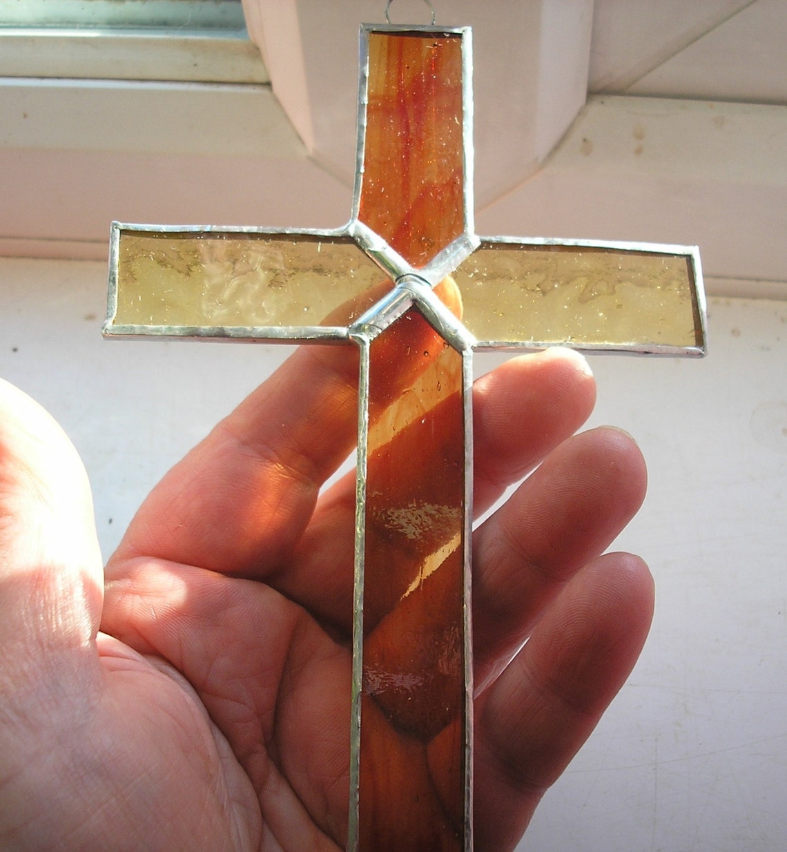 Stained Glass Cross Suncatcher Handmade Orange and Yellow - Etsy