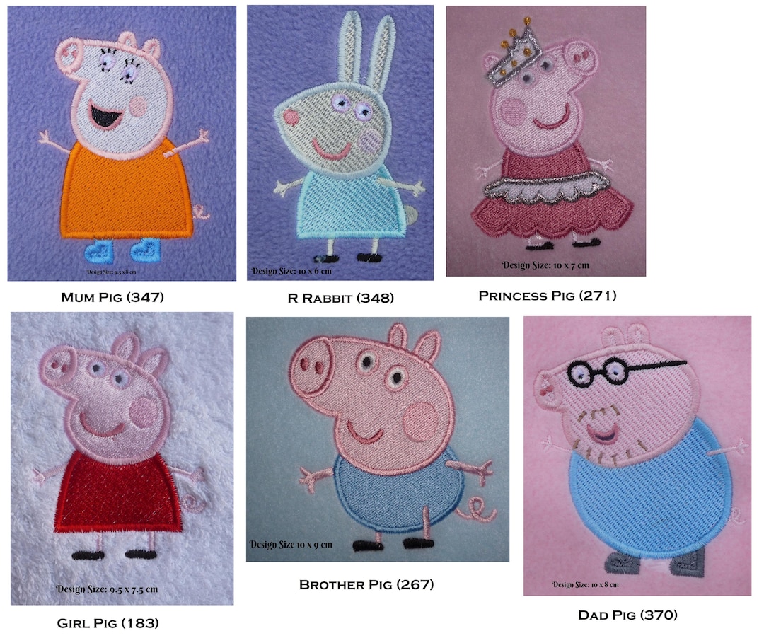 Mum, Dad, Girl, Brother, Rabbit Cartoon Pig Designs (A) - Embroidered ...